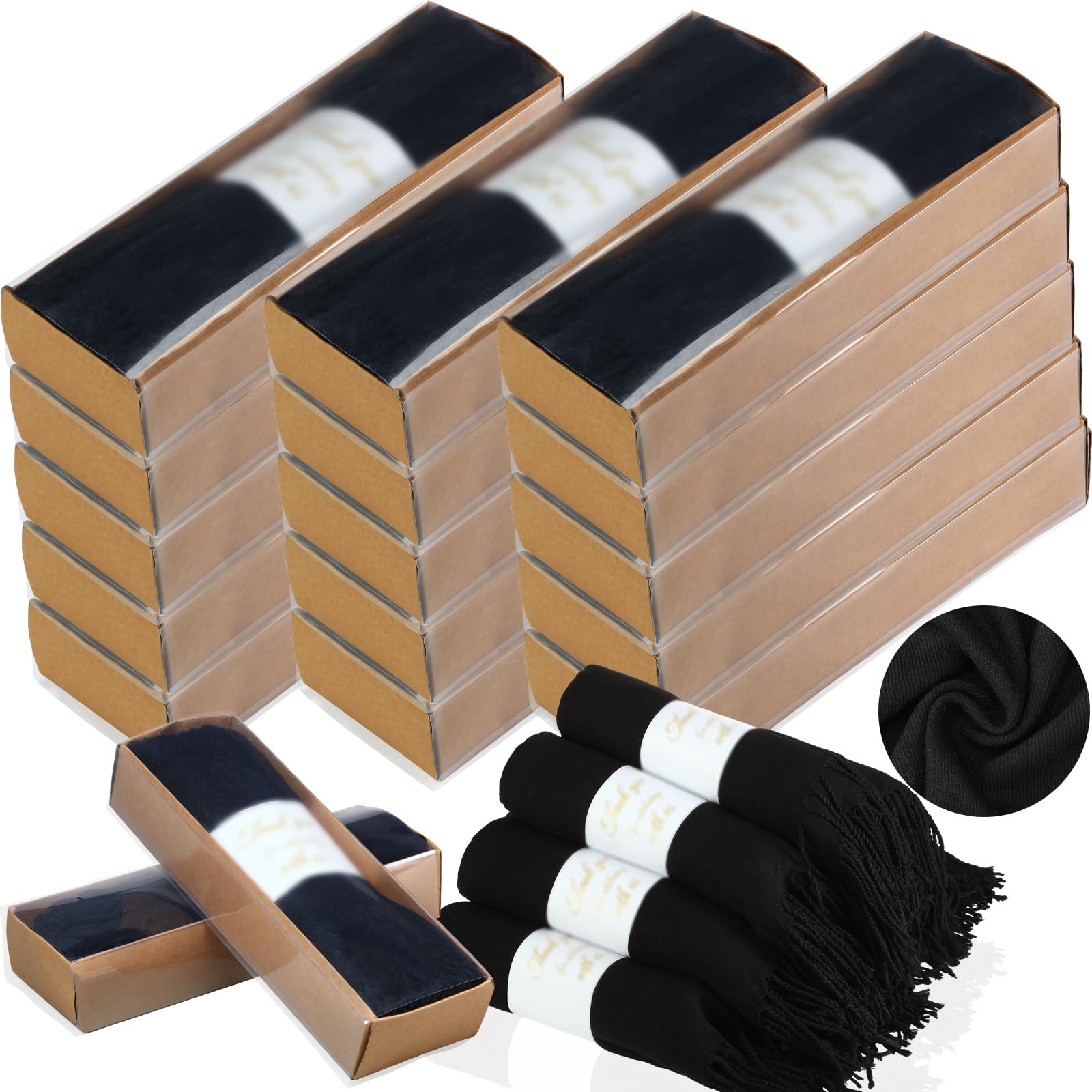 Cutecrop 18 Pack Scarf Pashmina Shawls and Wraps for Wedding Bridesmaid Party Favors Gifts Guests Bulk with Thank You Box(White)