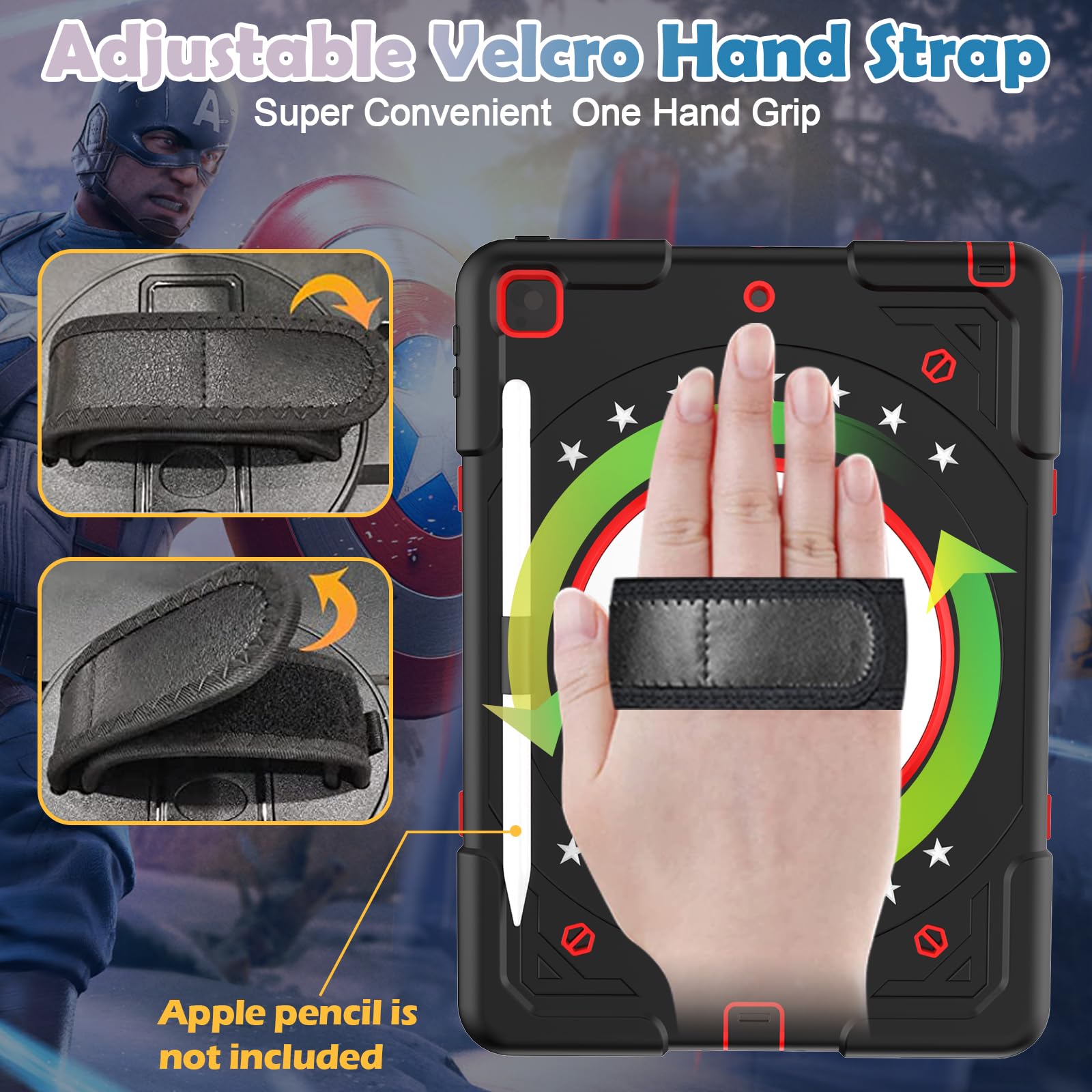 BMOUO iPad 9th/8th/7th Generation Case, iPad 10.2 Case - with Tempered Glass Screen Protector, 360 Rotating Stand, Shoulder Handle Strap & Pencil Holder Kids Case for iPad 10.2” 2021/2020/2019, Blue