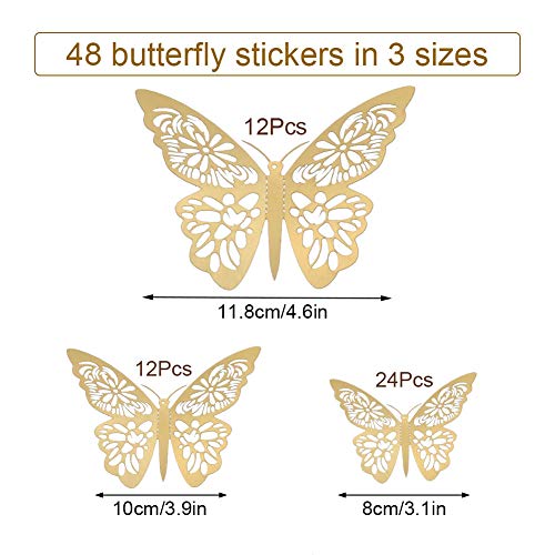 Butterfly Wall Decor Sticker Wall Decal, 48 Pcs Gold 3D Art Removable Mural Decoration DIY Flying Decor for Kids Bedroom Home Party Nursery Classroom Offices Décor (6)…