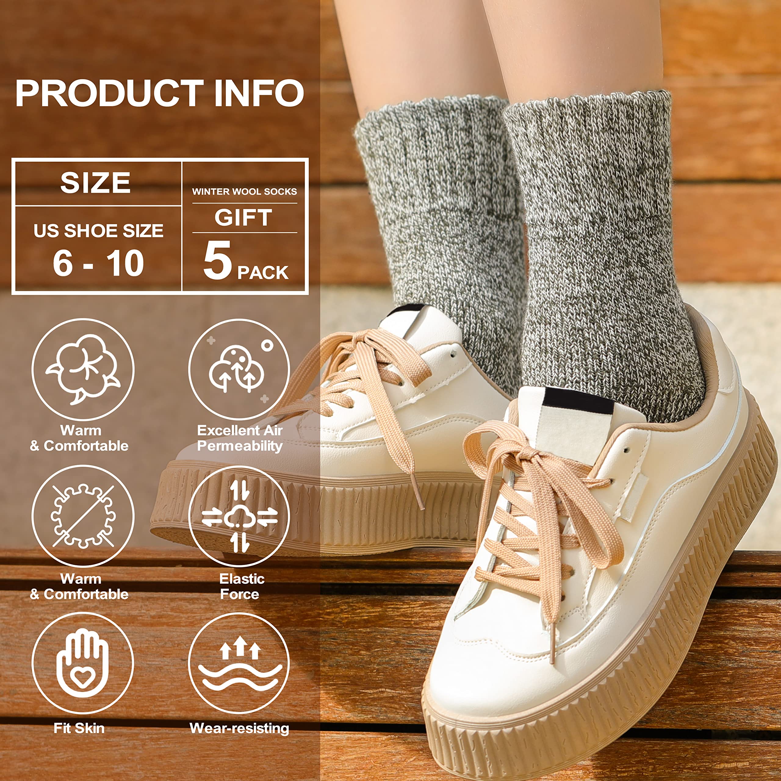 coclothy Wool Socks for Women - Womens Wool Socks Winter Socks for men Warm Thick Knit Wool Soft Vintage Casual Crew Socks