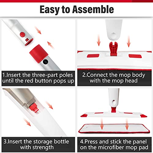 Mop for Floor Cleaning, Professional 18 Inch Washable Reusable 3 Pads Refills and Refillable Spray Bottle for Easy Wet Dry Mopping, Dust Flat Mops for Hardwood Laminate Tile