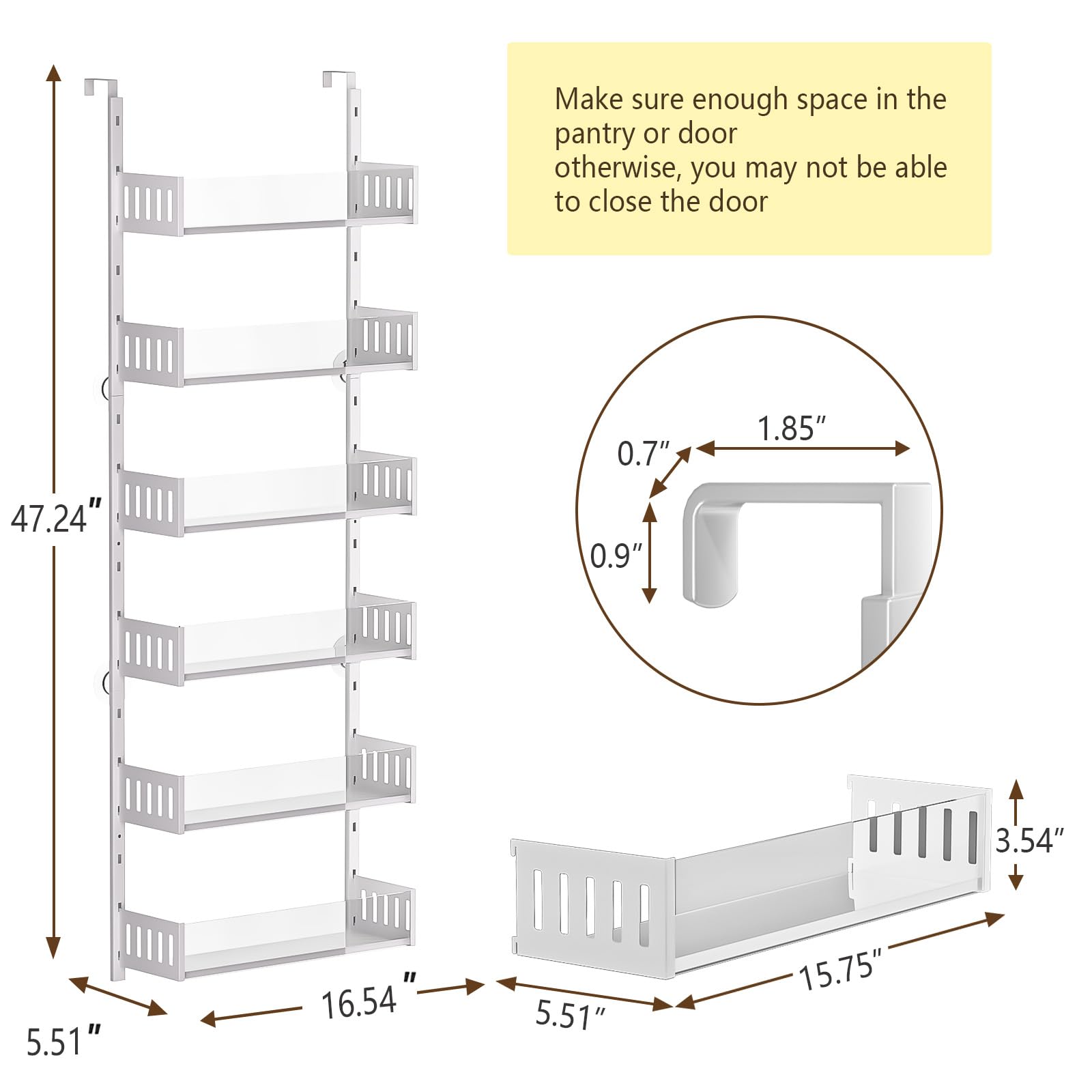 DAOTENGQL 6-Tier Over the Door Pantry Organizer, Adjustable Hanging & Wall Spice Rack, Door Hanging Spice Storage Rack with High Visibility, Versatile Door Organization System for Kitchen Bathroom