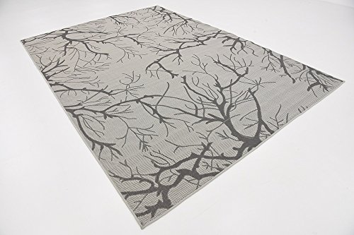Unique Loom Outdoor Botanical Collection Area Rug - Branch (7' 1" x 10' Rectangle, Light Gray/ Gray)