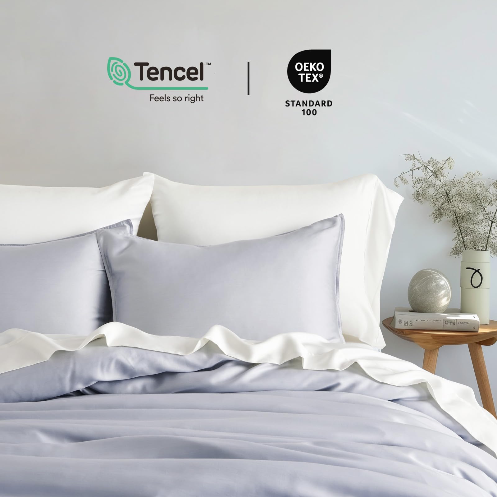 EVERGRACE Tencel Lyocell Cooling Duvet Cover Set King Size 3 Piece, 100% Natural Eucalyptus Lyocell Fiber from Austria, Luxury Silky Soft Comforter Cover with 2 Shams, Pearl Blue, 90"x104"