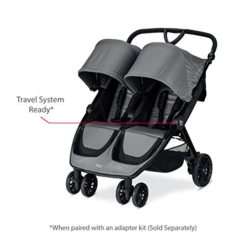 Britax B-Lively Double Stroller, Dove - Adjustable Handlebar + Easy Fold + Large UV50 Canopy