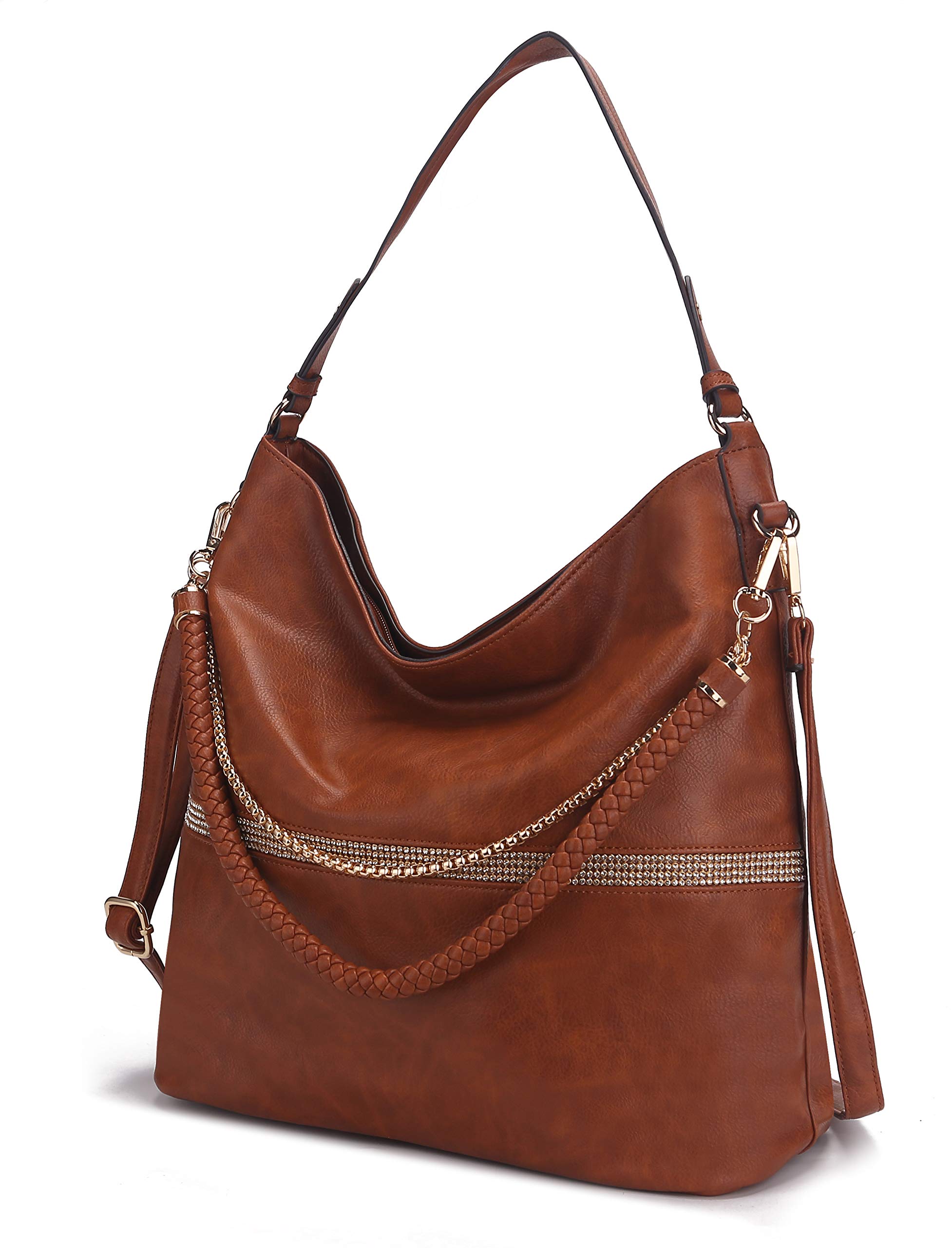 MKF Crossbody for Women - Adjustable Shoulder Strap - PU Leather Top-Handle Handbag Purse Satchel-Tote Bag Charm Brown