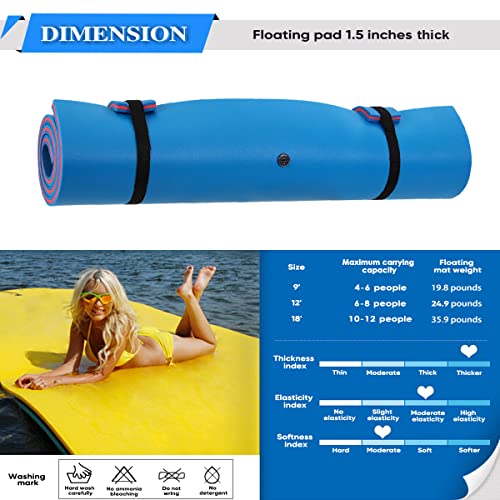 PanAme 9'/12'/18' Giant Floating Water Mat, Foam Water Floating Pad, Tear-Resistant XPE Foam, Lily Pad for Water Recreation, Swimming Pool, Beach, Ocean, Lake, Suitable for Multiple Users, 9-Blue