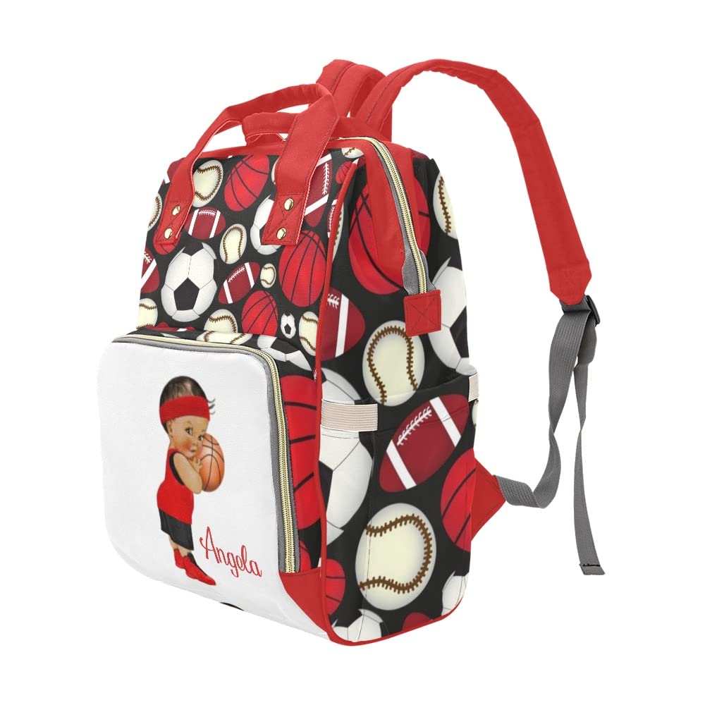 CUXWEOT Personalized Basketball Red Boy Diaper Bag with Name Nappy Bags Shoulder Daypack Mummy Backpack for Mom Girl Gift