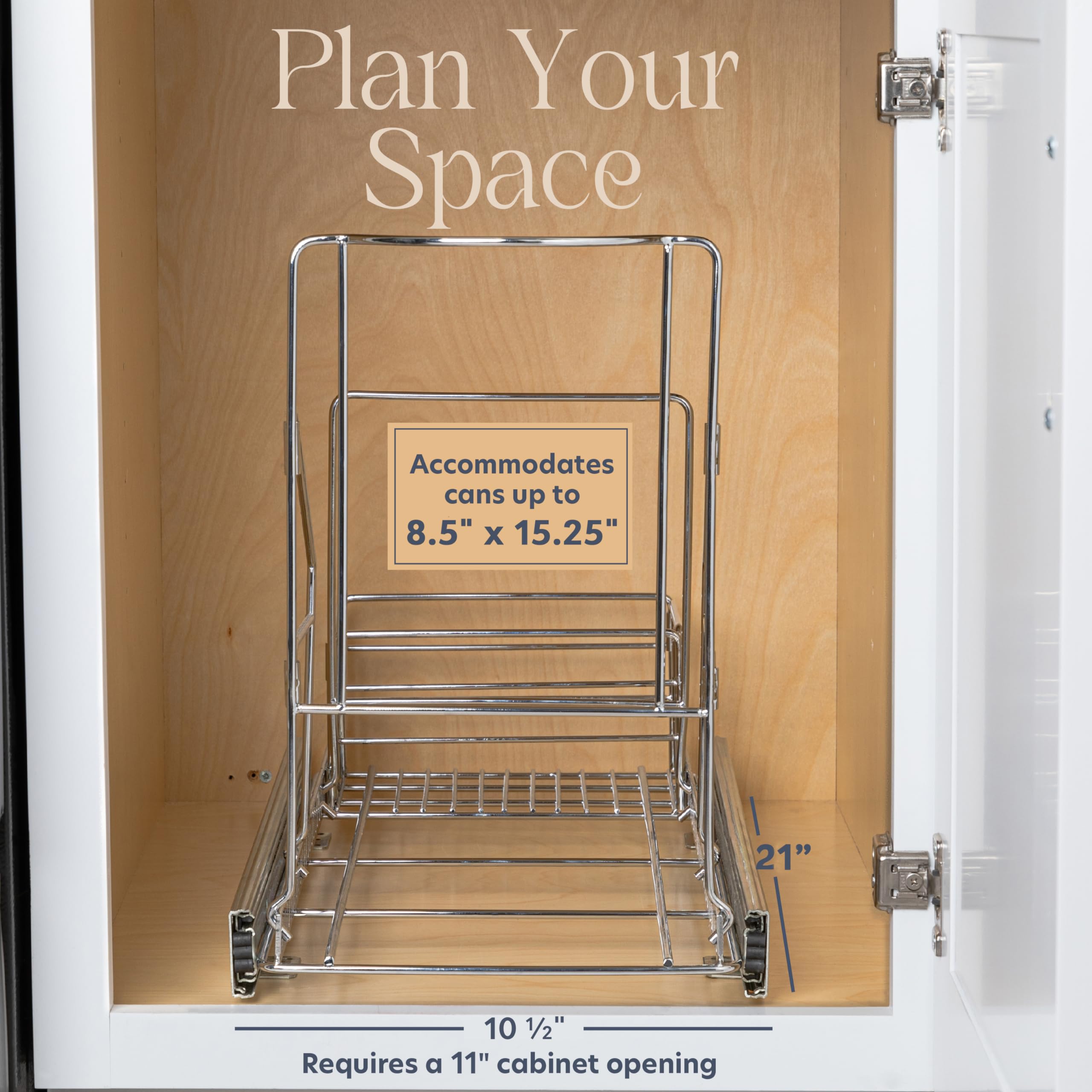 HOLDN’ STORAGE Pull Out Trash Can Under Cabinet - Trash Can Not Included - Dedicated Space for Disposable Trash Bags, Requires a 11” Cabinet Opening, Adjustable, Heavy Duty, Anti Rust Chrome Finish