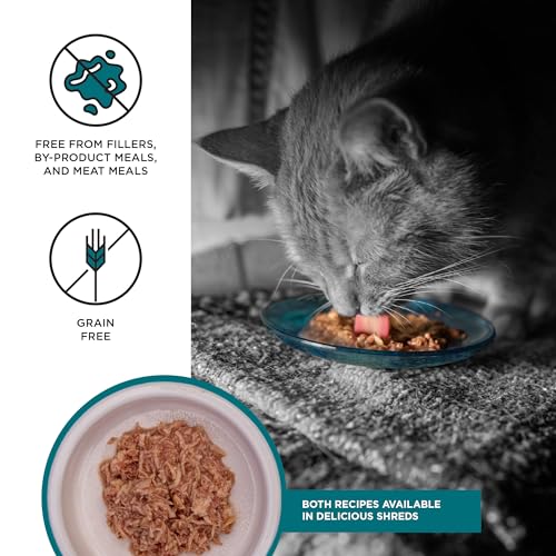 BIXBI Liberty Wet Cat Food Shreds Variety Pack Featuring Chicken/Salmon Recipe & Tuna/Chicken Recipe – (2.75 Ounce Cans, Case of 12)