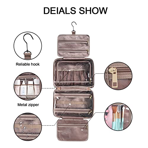 CLUCI Toiletry Bag Hanging Travel Organizer with Transparent Cosmetic Bag and Makeup Pouch For Full Sized Toiletries, Off-White
