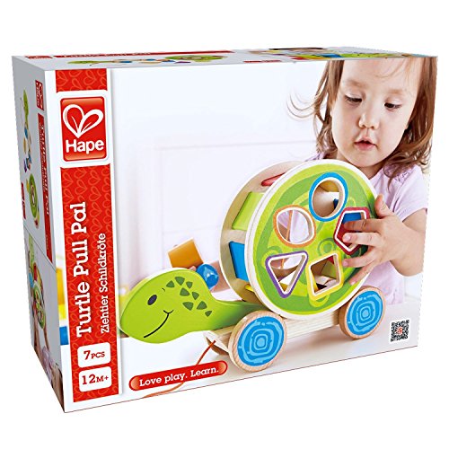 Hape Turtle Shape Sorter Wooden Toys Turtle Wooden Blocks Shape Sorter Pull Toys for Toddlers, Infant Shape Sorter Travel Toys