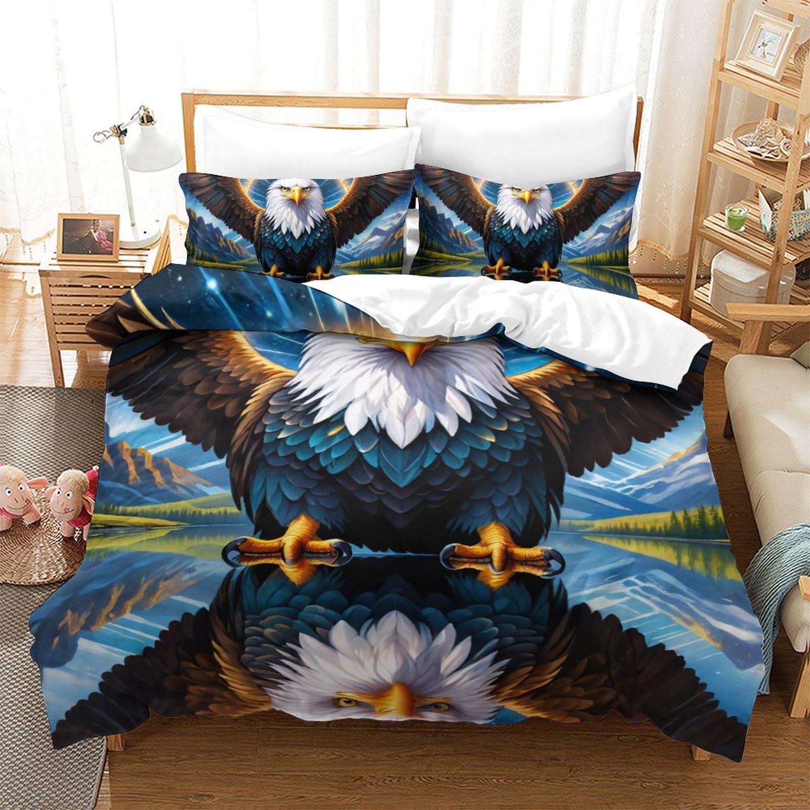 EVMILA Eagle Comforter Covers Quilt Cover 3D Print Water Reflection Duvet Cover for Boys Girls with Pillow Cases with Zipper Closure Soft Microfiber Bedding Set 3 Pieces Twin(173x218cm)