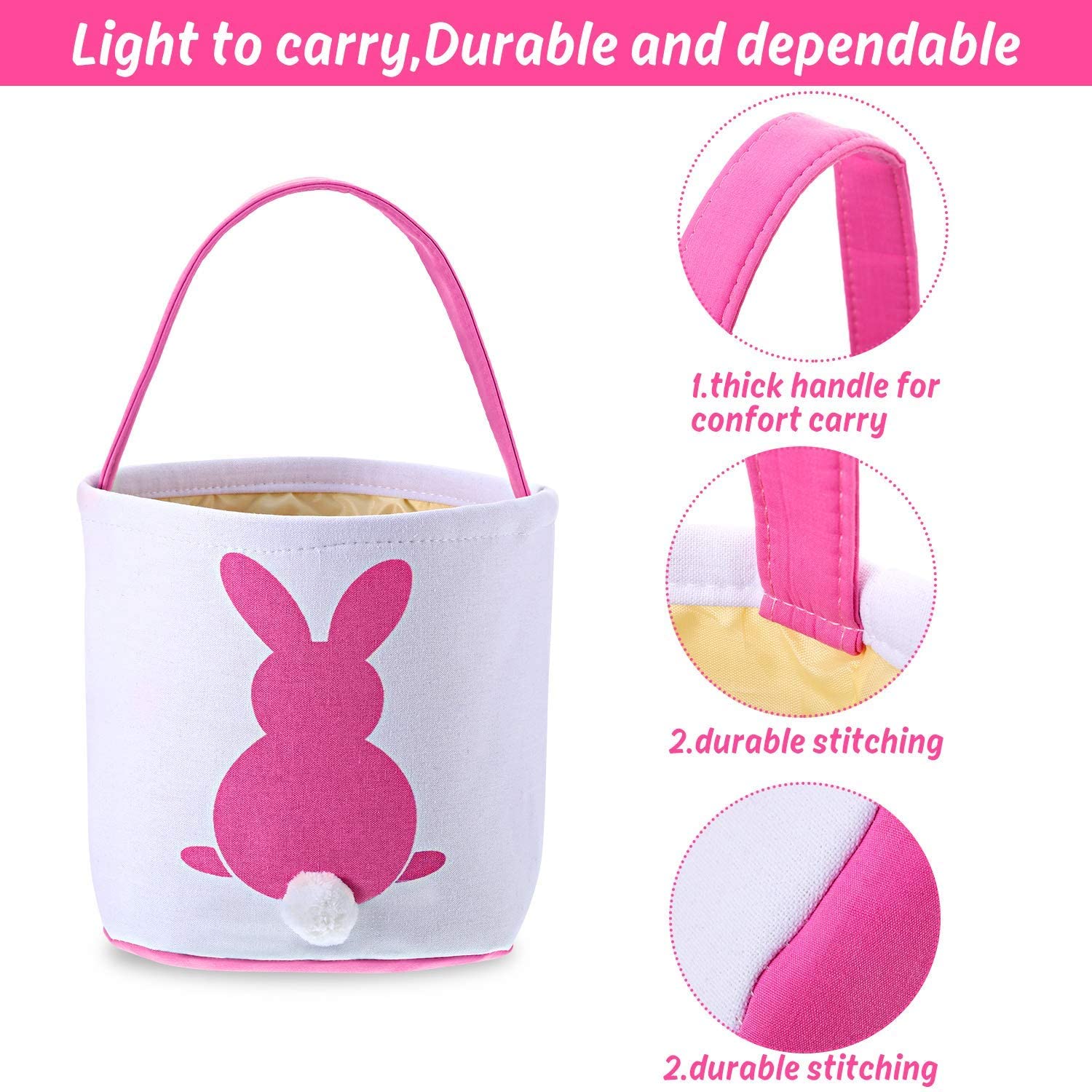 Blulu 4 Pieces Easter Bunny Basket Bags Canvas Gift Basket with Fluffy Tail for Kids Party Decoration and Daily Use