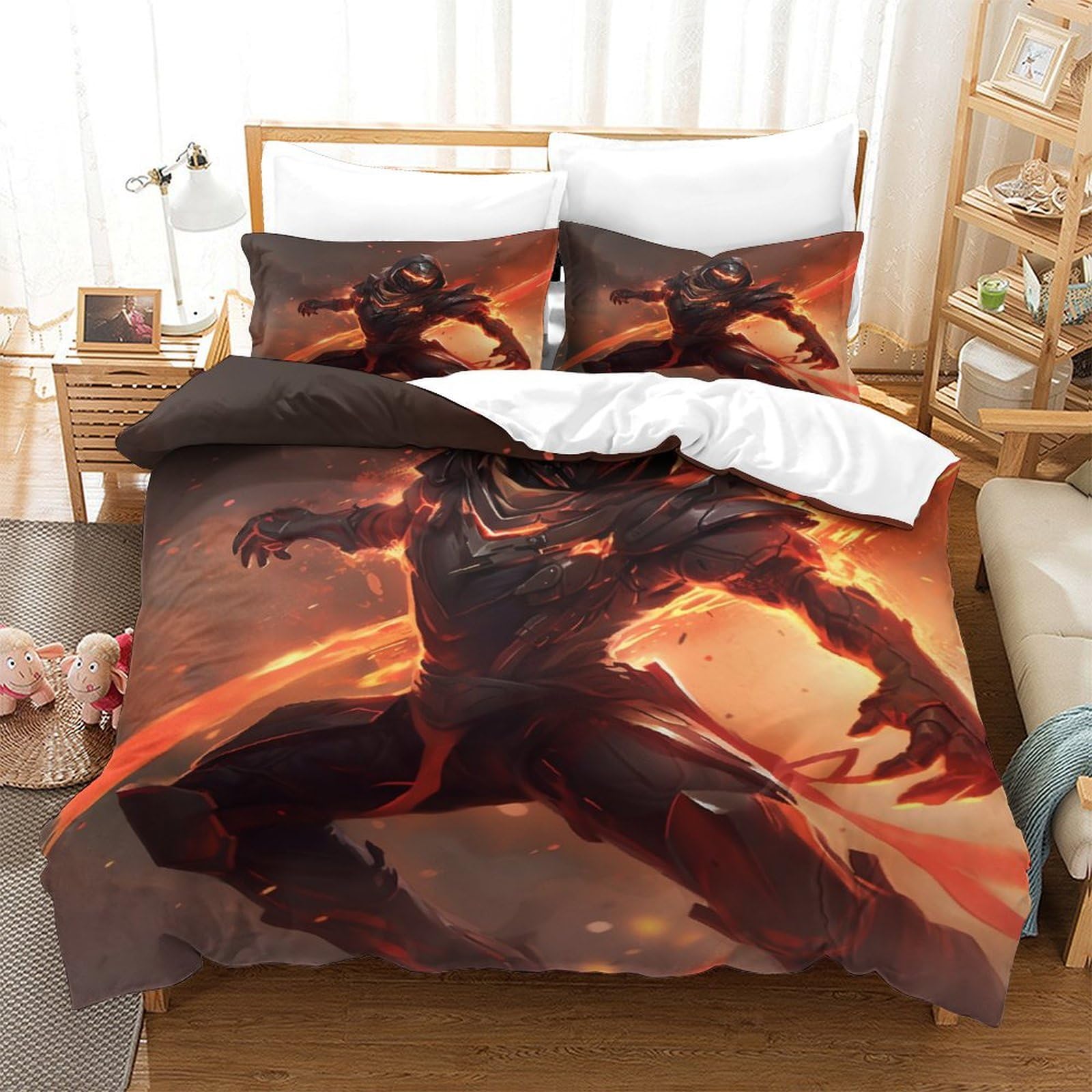 EVMILA Flame Ninjas Comforter Covers Quilt Cover 3D Print Dazzle Duvet Cover for Boys Girls with Pillow Cases with Zipper Closure Soft Microfiber Bedding Set 3 Pieces Twin(173x218cm)