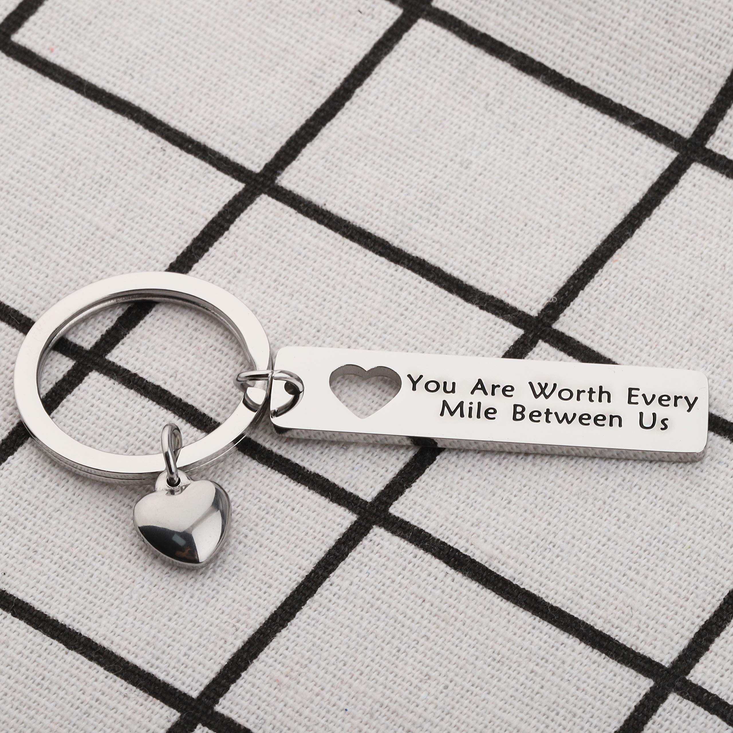 BEKECH Long Distance Relationship Gift Love Keychains for Couples You Are Worth Every Mile Between Us Keyring Going Away Jewelry Boyfriend Girlfriend Deployment Gift (silver)
