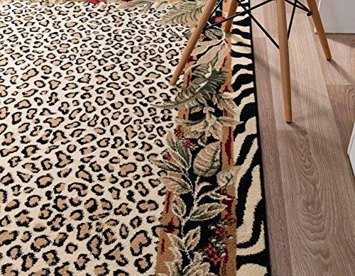 Unique Loom Wildlife Collection Animal Inspired with Cheetah Bordered Design Area Rug, 5 ft x 8 ft, Ivory/Black