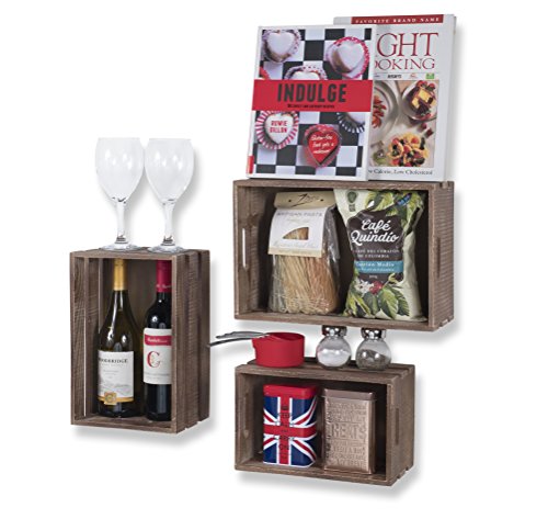 Wallniture Rustic Wine Rack Storage Baskets Wall Mount Wooden Crates Walnut Set of 9