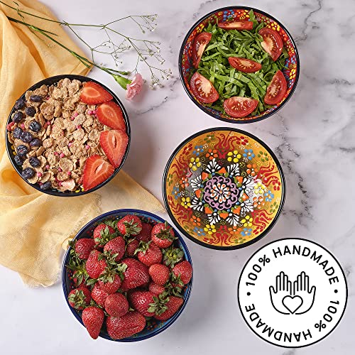 Crystalia Decorative Turkish Ceramic Serving Bowl Set of 6, Handmade Multicolor Dipping Charcuterie Bowls (Large-4PCs)