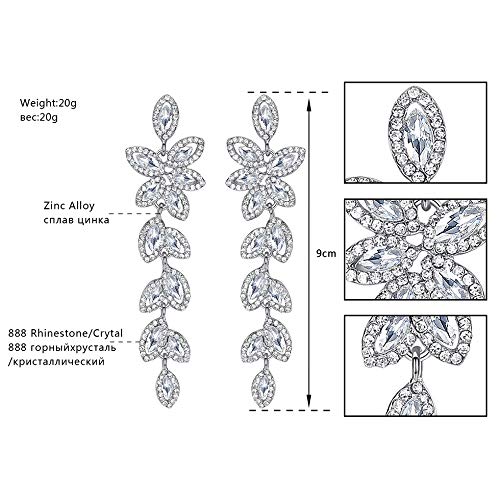 Mecresh Bride Jewelry Set Crystal Floral Leaf Crawler Chandelier Dangle Earring Bracelet Wedding Prom 2022 Fashion Jewelry Silver