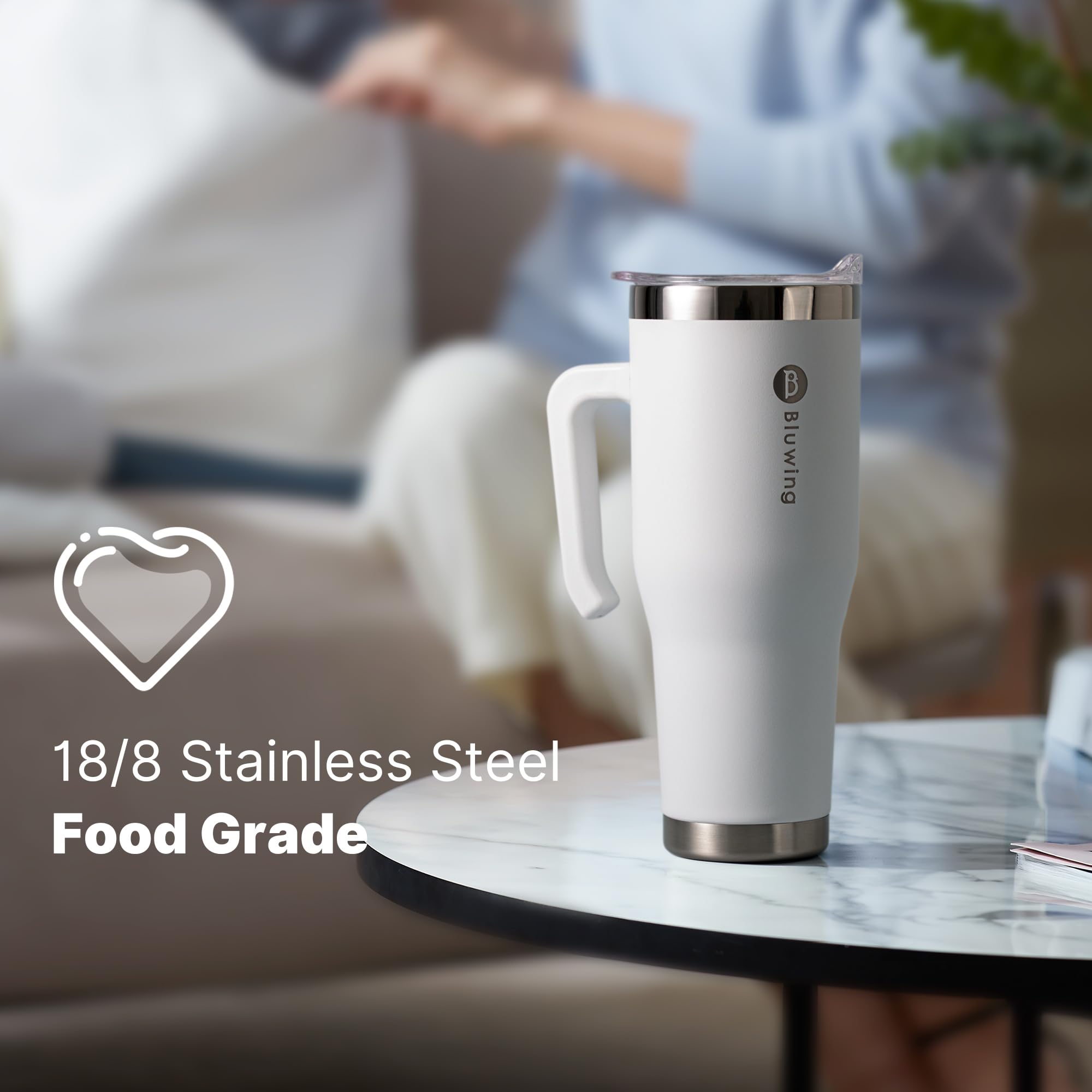 Bluwing 40 oz Tumbler with Handle and Straw-Stainless Steel Double Wall Insulated Tumbler with Leak Proof Lid, Vacuum Travel Ice Coffee Mug Cup(Navy)