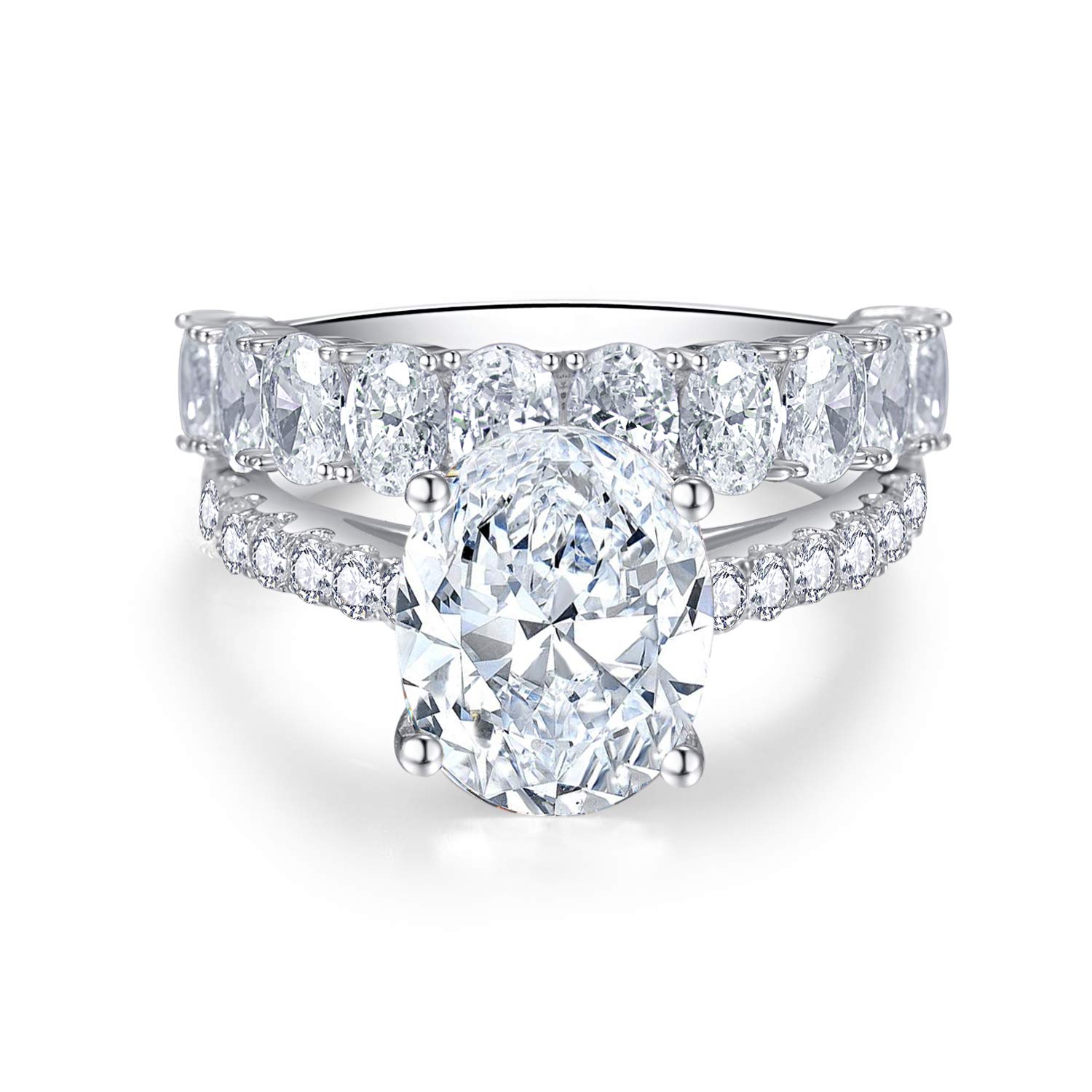 BONLAVIE 925 Sterling Silver Wedding Ring Set for Women 1ct Oval Cut White Cubic Zirconia Bridal Ring Set Wedding Bands Engagement Ring Set Size 10