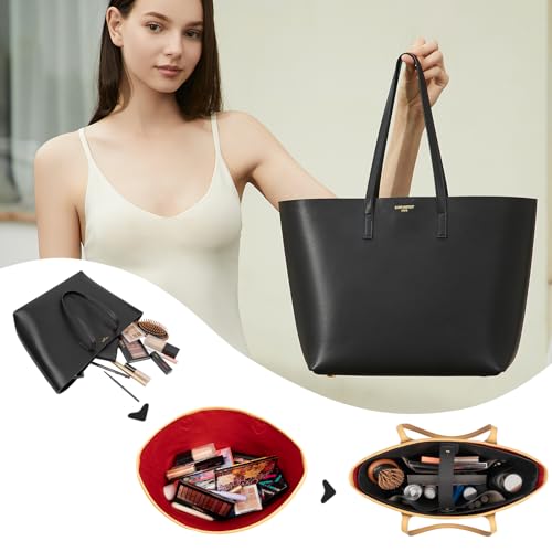 CLEXION Leather Tote Bag Organizer Insert,Multi-Pocket Purse Organizers,Compatible with LV Neverfull MM, Saint Laurent Tote and More(L)