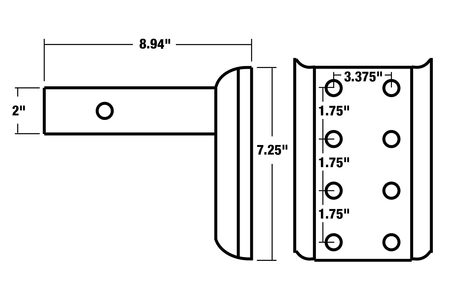 Buyers Products PM90 Pintle Hitch Mount, 3 Position With 9 Inch Shank,Black