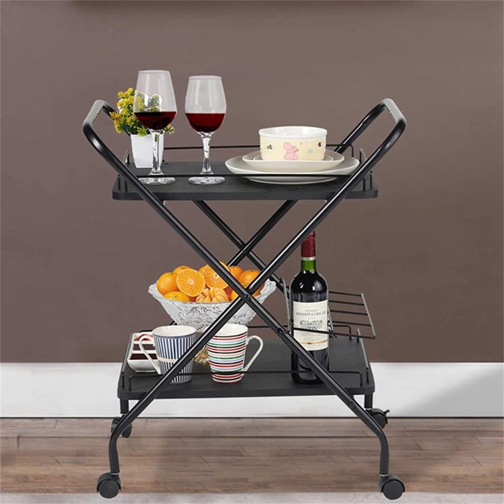 CXDTBH 2-Tier Rolling Utility Cart Metal Bar Service Car with Wine Rack Lockable Wheel Multi-Functional Storage Rack