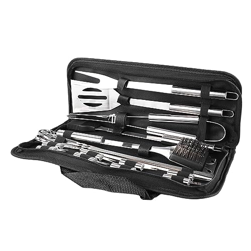 BBQ Grill Tools Set, Easy Spatula Stainless Steel Barbecue Grill Set 20 Pieces Portable for Outdoors for Camping