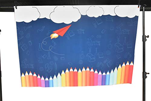 Leyiyi 8x6ft Welcome Back to School Photography Background Old Classroom Chalk Board Blackboard Colored Pens Back Season Grunge Gaffiti Paper Plane Backdrop Students Photo Portrait Vinyl Studio Prop