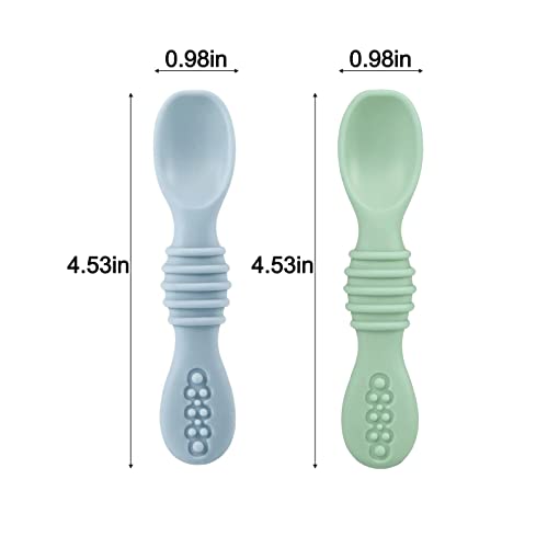 PandaEar 2 Pack Silicone Suction Plate for Baby, Divided Unbreakable Toddler Food Plate with 2 Pack Spoons for Self Feeding, Toddler Utensils Feeding Set Baby Eating Supplies, Crab Shape, Blue&Green