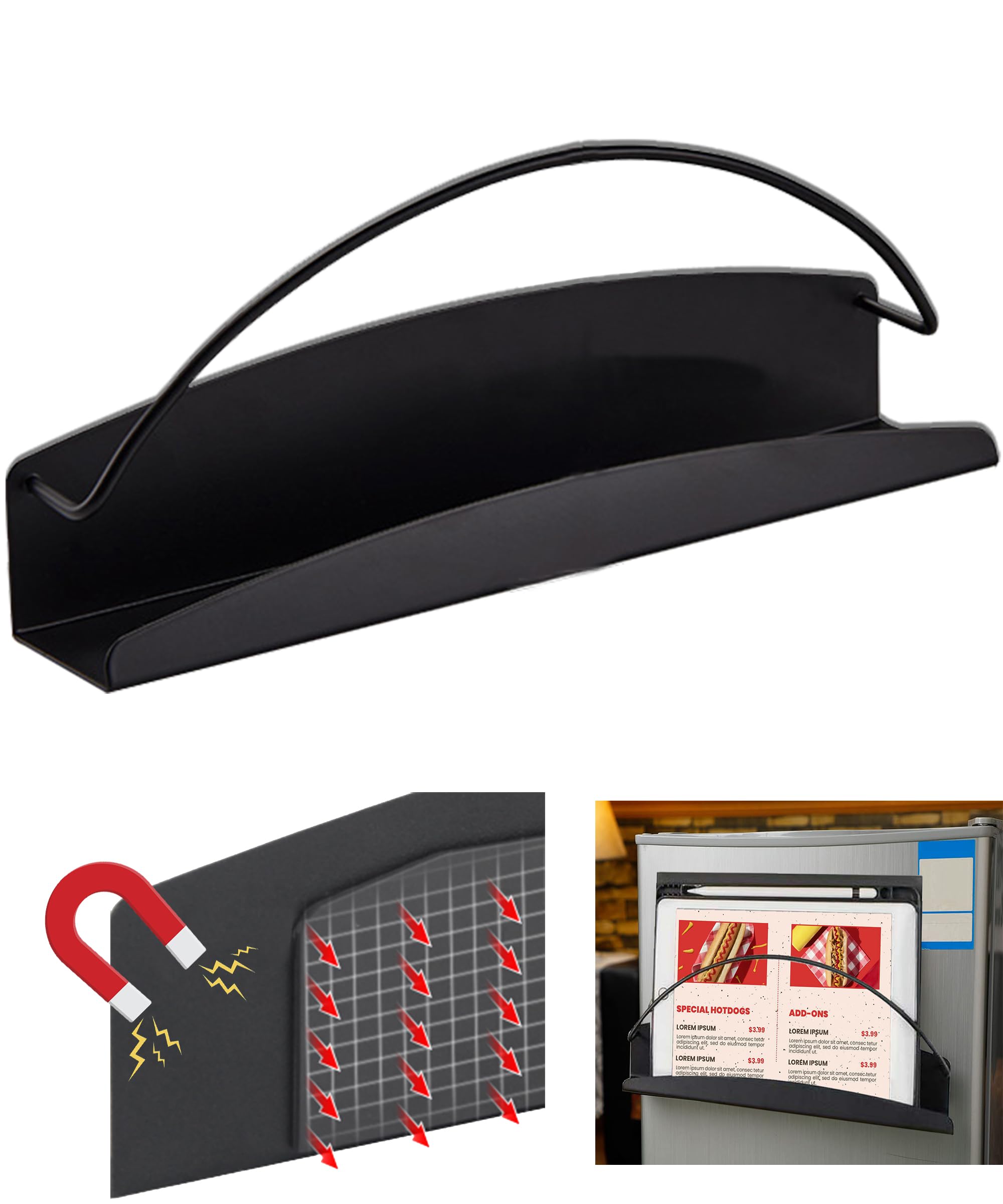 Buyyyit Magnetic Book Shelf, Magazine File Holder, Magnetic Shelf for Refrigerator Home Kitchen Office Storage Organizer Book Rack Whiteboard Classroom File Cabinets Display Bookshelf (Black)