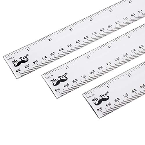 Mr. Pen- Ruler, Rulers 12 inch, Pack of 3, Clear Ruler, Plastic Ruler, Drafting Tools, Rulers for Kids, Measuring Tools, Ruler Set, Ruler inches and Centimeters, Transparent Ruler
