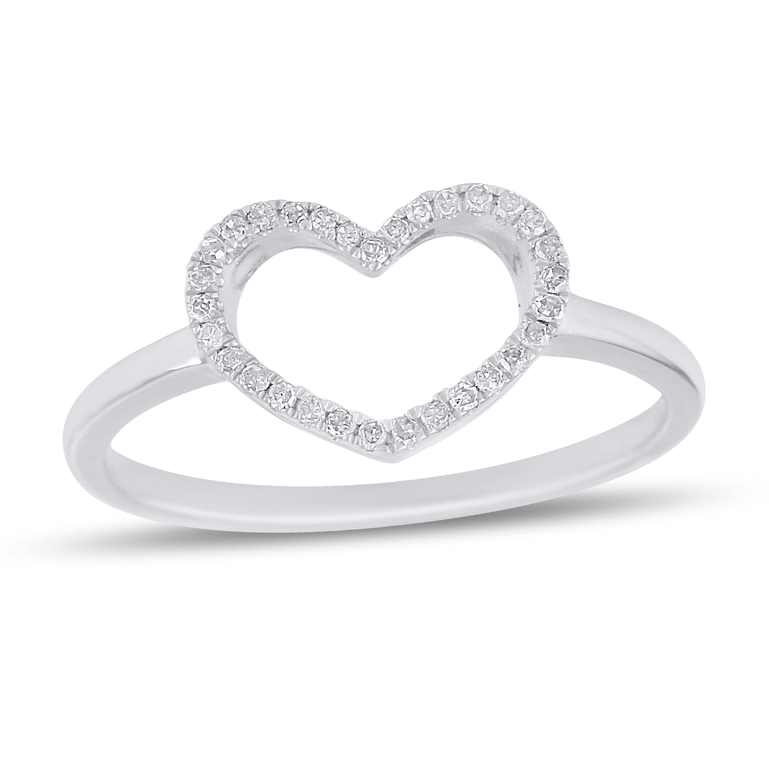 Belantina 1/10 Carat Diamond Heart Open Ring for Women in 14k White Gold (H-I, I1-I2, cttw) Size 8
