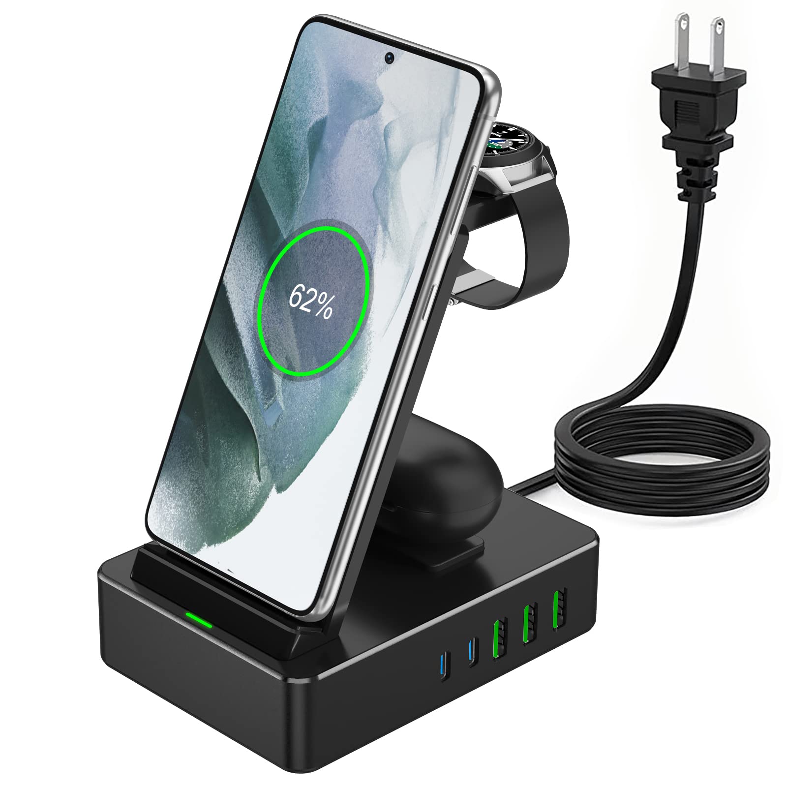 Charging Station for Multiple Devices,8 in 1 Wireless Charging Station 100W Fast Charging Stand for Samsung Galaxy Series/Samsung Watch 5/4/3/Earbuds,USB Changing Dock for Phone,Pad,Tablet,Kindle,PSP