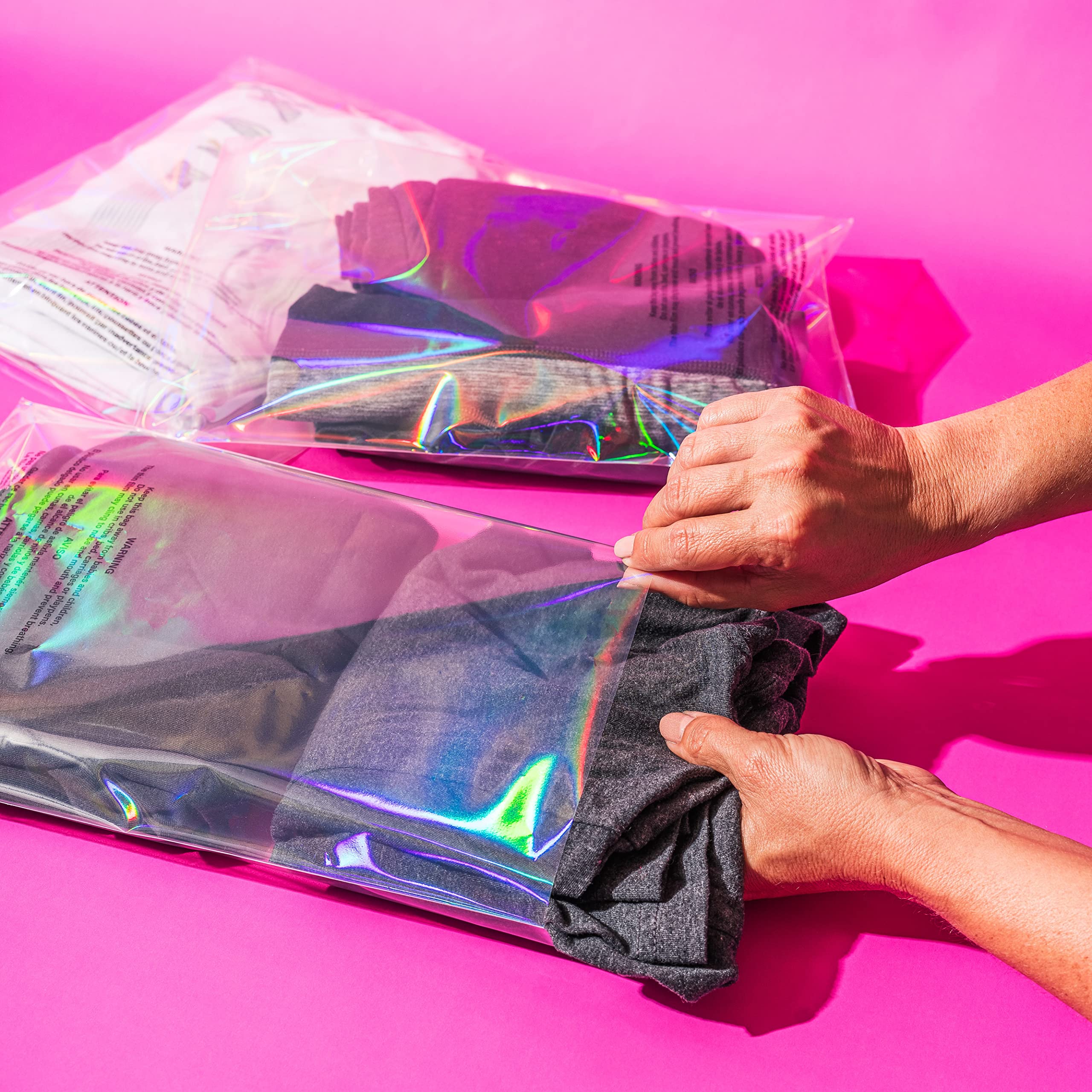 BRONKS - 14" X 20" (100 Pack) Holographic Clear Resealable Cellophane Bags with Suffocation Warning - Fits 14x20 clothing, Photos, Prints, Documents - Self Seal (Iridescent)