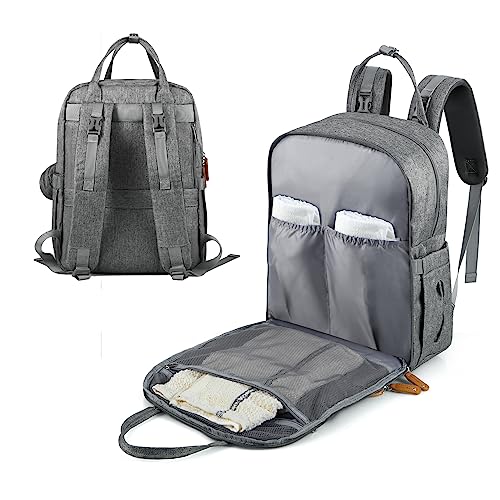 PandaEar Diaper Bag Backpack - Large Baby Diaper Bags with Pacifier Case - Waterproof Unisex Newborn Travel Backpack -Grey