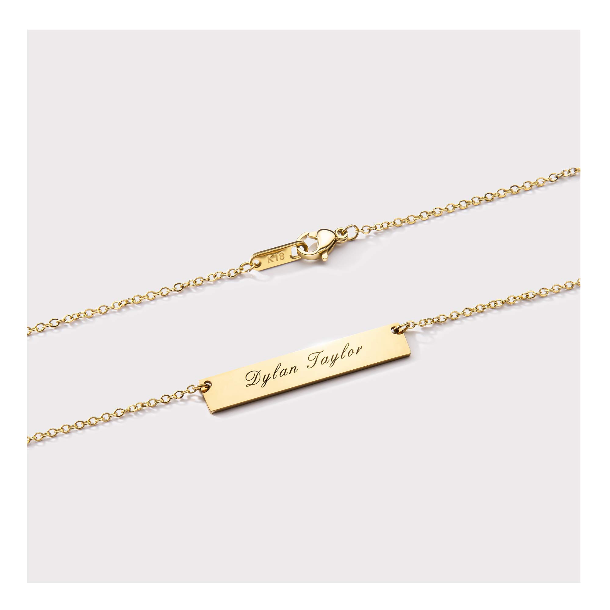 Caramel Sweet Life Personalized Stainless Steel Horizontal Bar Necklace Pendant 5 Colors with Chain (Golden)