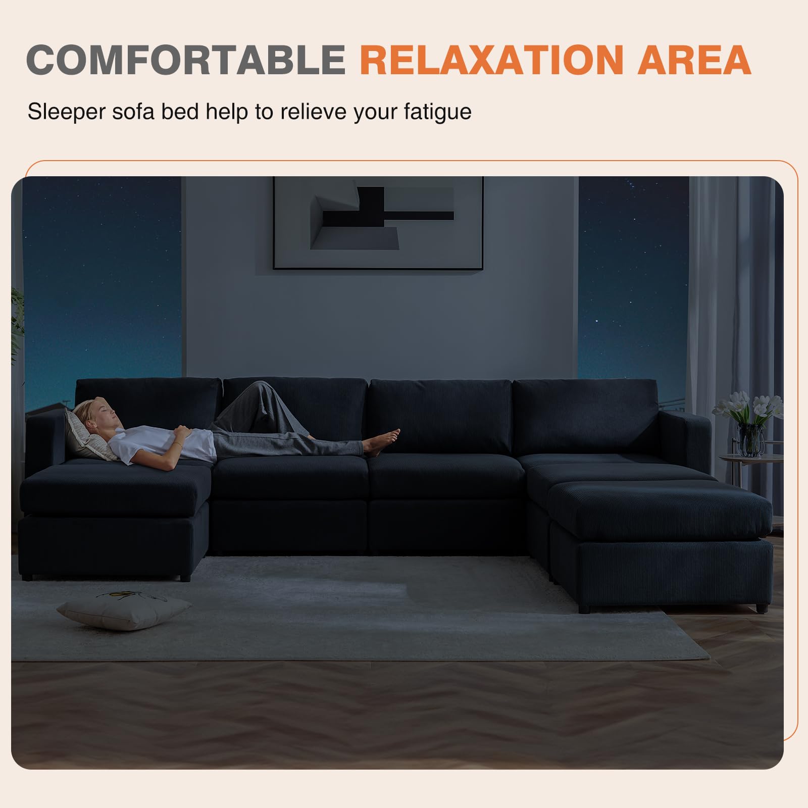 Sweetcrispy Convertible Sectional Couch Sofa Bed Sectional Couches for Living Room, 8-Seat Comfy Sleeper Sofa Modern Couch Bed Modular Sectional Sofa Set, U Shaped Couch for Living Room