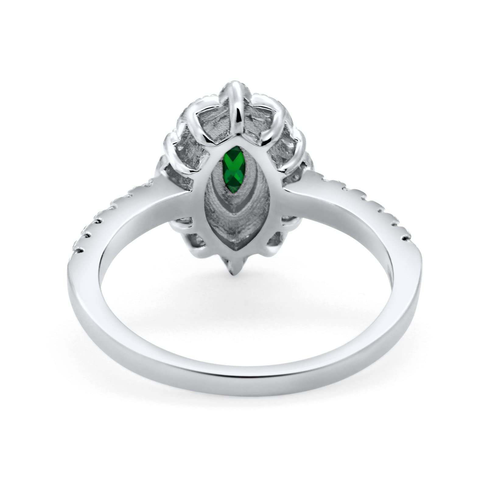 Blue Apple Co. Simulated Green Emerald CZ Size-6 Vintage Style Art Deco Marquise Wedding Engagement Bridal Ring Round Simulated Cubic Zirconia 925 Sterling Silver