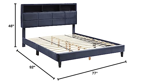 Furniture of America Halifax Modern Storage Fabric California King-Size Bed with USB for Bedroom, Guest Room Bed, Gray