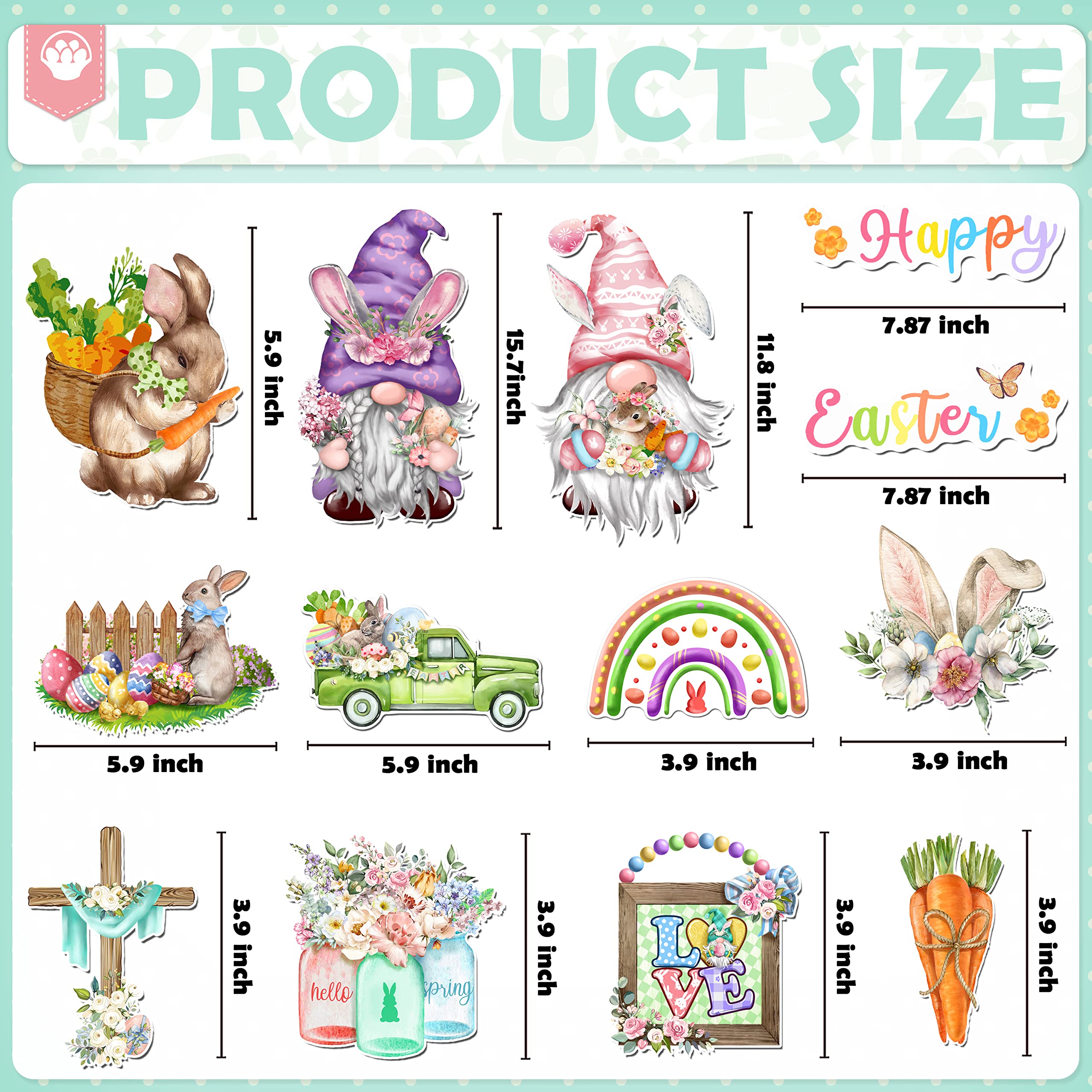 Easter Refrigerator Magnets Decoration 13Pcs, Happy Easter Gnome Fridge Car Garage Door Magnetic Stickers Holiday Decoration, Waterproof Easter Magnet Decals for Home Kitchen Decor…
