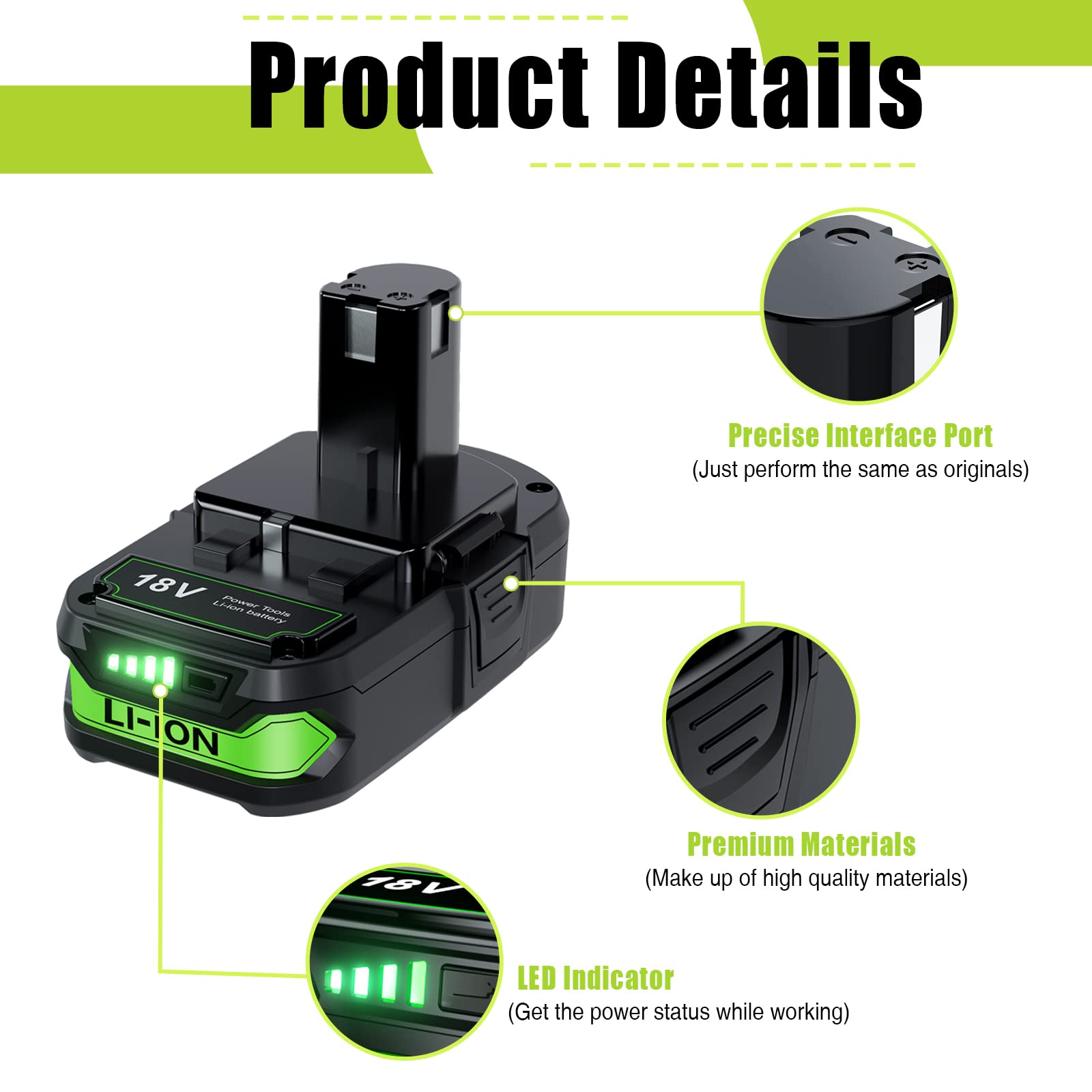 Boancell P108 18V 4.0Ah Lithium Battery Replacement for 18V Lithium Battery P102 P103 P105 P107 P108 P109 ONE+ Cordless Tool