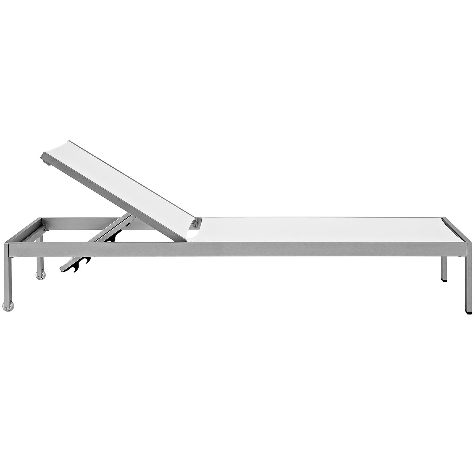 Modway Shore Aluminum Textilene® Mesh Outdoor Patio Two Poolside Chaise Lounge Chairs in Silver White