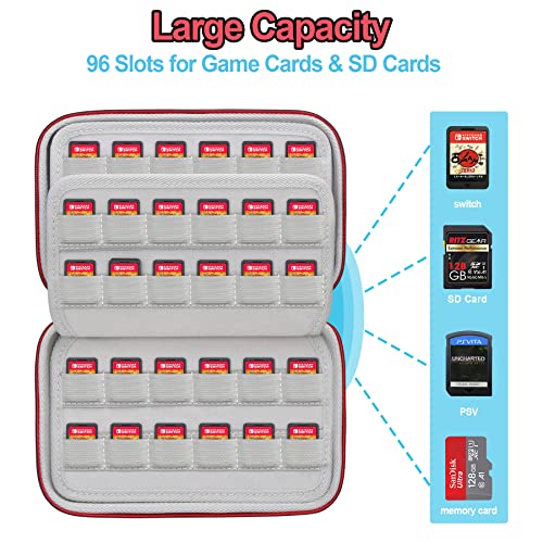 BOVKE 96 Game Card Storage Case for Nintendo Switch & Switch OLED Games Cards or PS Vita Games or SD Cards, Portable Switch Game Cartridge Holder Hard Shell Travel Pouch Case Home Safekeeping, Black