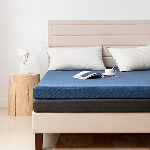 Erdoru 2 Inch Memory Foam Mattress Topper with Removable and Washable Cover, Pressure-Relieving Layers/CertiPUR-US Certified, 2" Comfort Topper(Blue, Queen)
