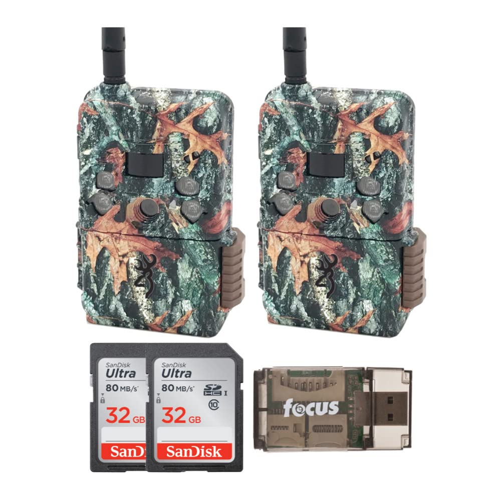 Browning Trail Camera Defender Wireless Pro Scout 18MP Cellular AT&T Trail Camera (2-Pack) Bundle with 32GB SDHC UHS-I Memory Card (2-Pack) and All-in-One High Speed USB 2.0 Card Reader (5 Items)