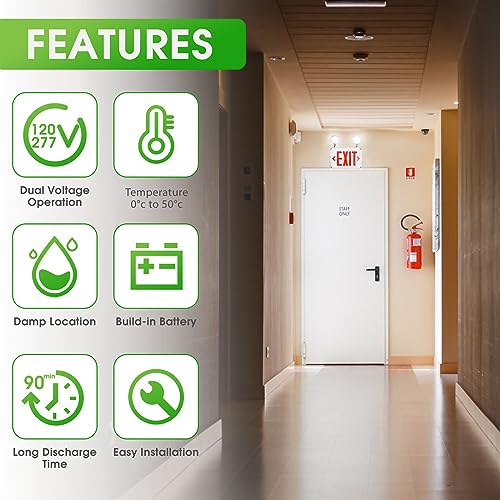Garrini LED Emergency Light,Red Letter, Dual Rotational LED Emergency Combo with Backup Battery, Commercial Grade, Fire Resistant,Suitable for Wet Location Waterproof WCU