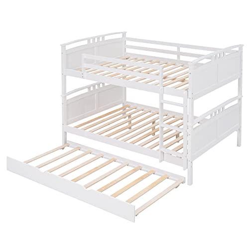 Lifeand Full-Over-Full Bunk Bed with Twin Size Trundle,Separable Bunk Bed for Bedroom,White